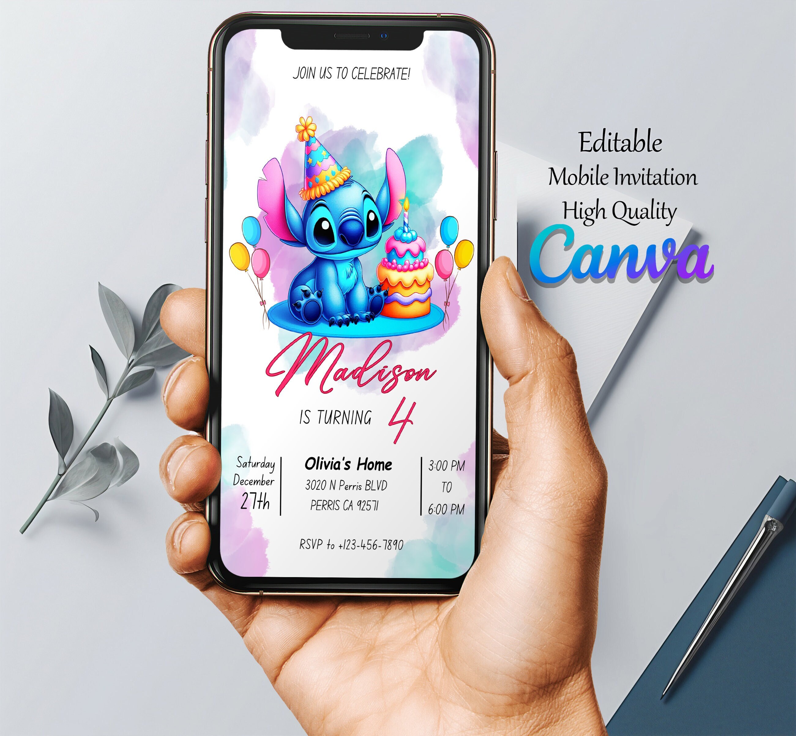 Stitch Birthday Invitation Printable & Editable Template Cute Stitch ...