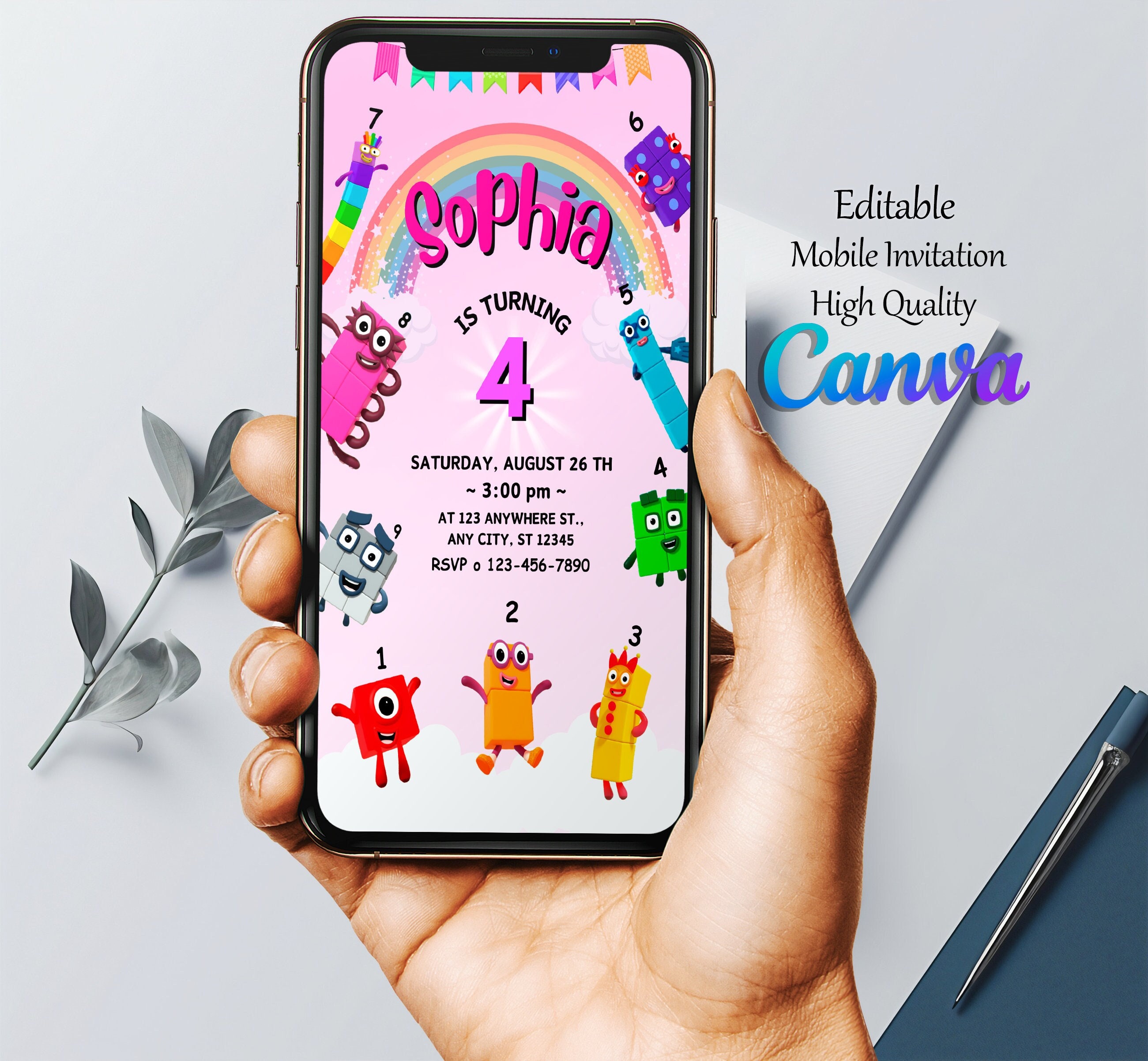 Numberblocks Birthday Invitation Numberblocks Birthday Girl Card ...