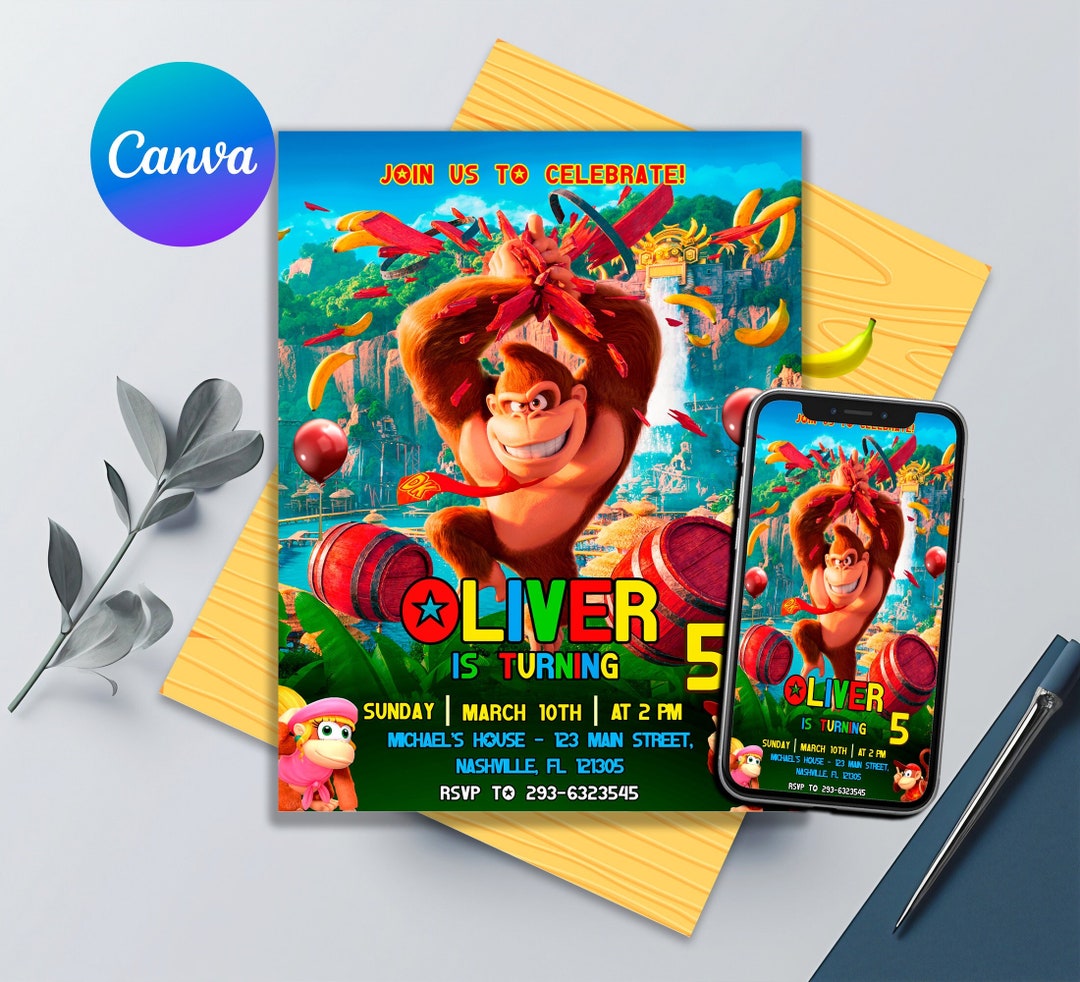 Donkey Kong Birthday Invitation, Printable Editable Party Invite ...