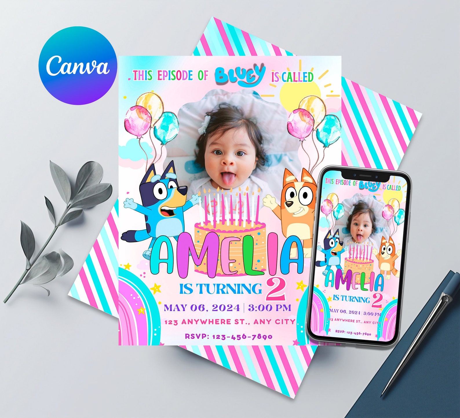 Bluey Editable Photo Birthday Invitation Bluey Birthday Party Invite ...