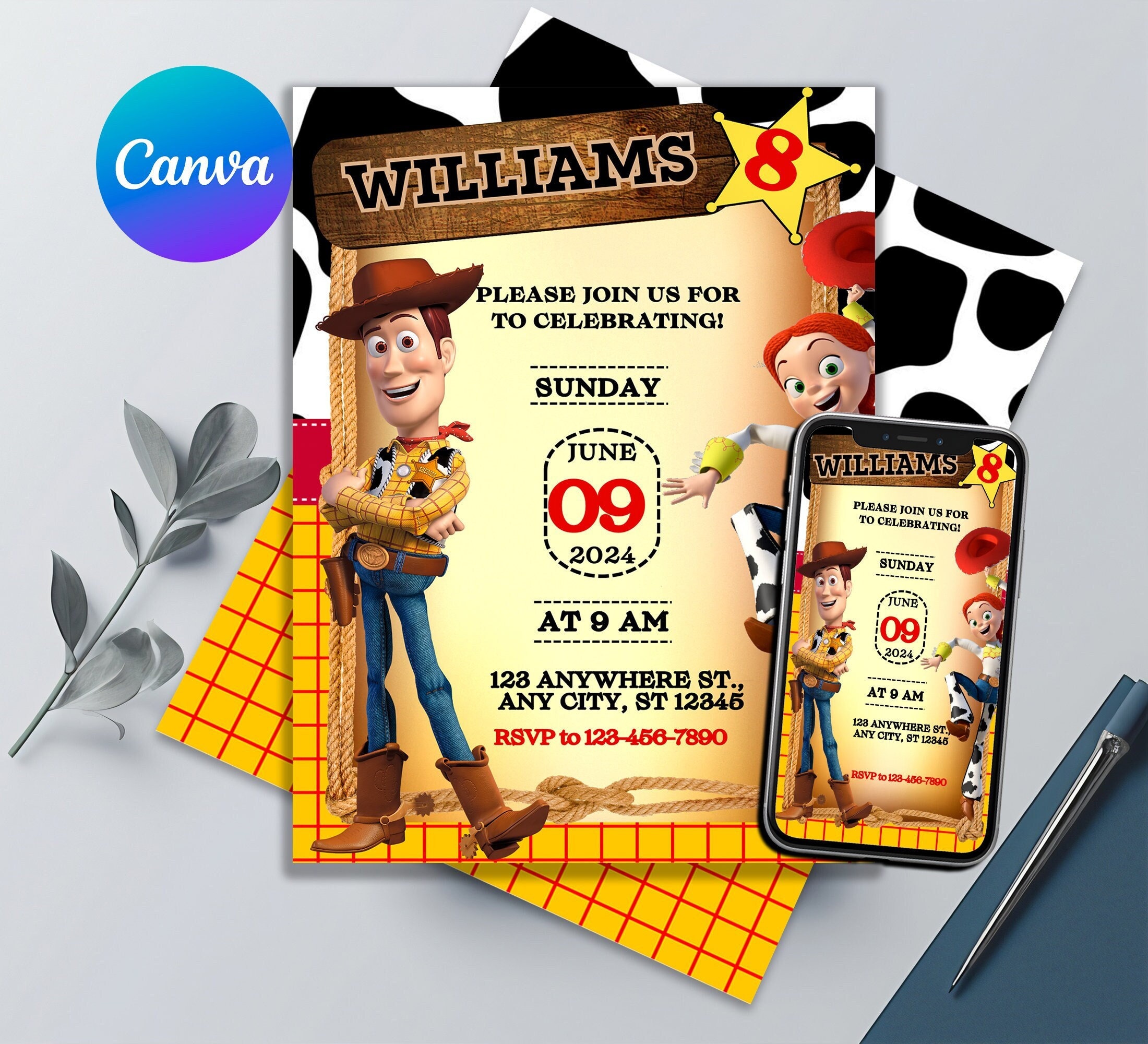 Invitación de cumpleaños de Toy Story / Plantilla editable de Canva de ...