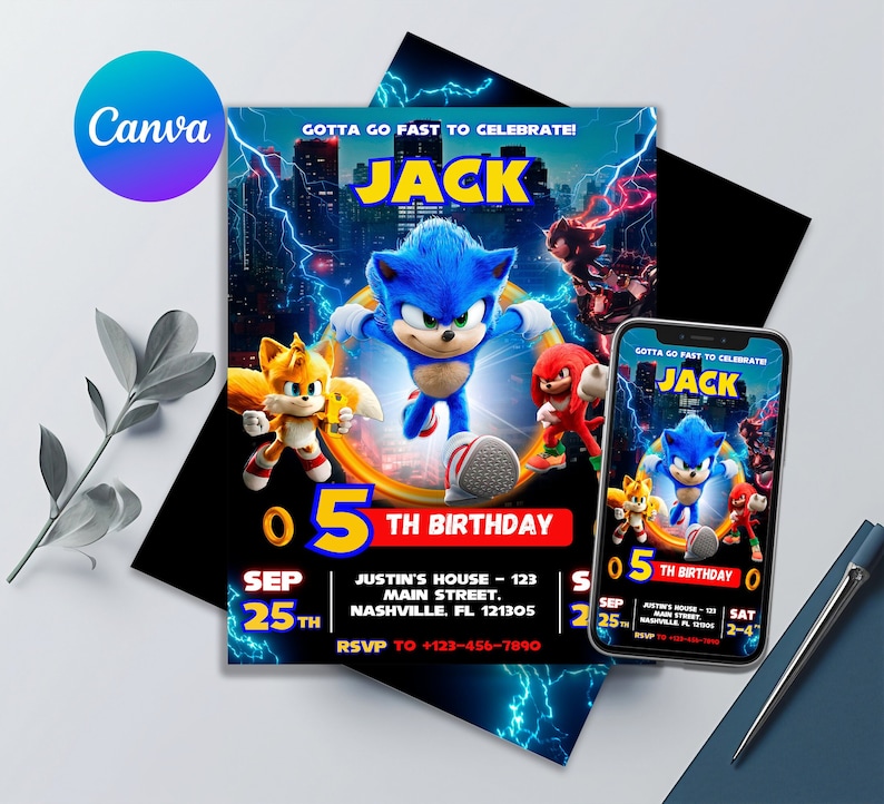 Invitación de cumpleaños de Sonic / Editable e imprimible ...