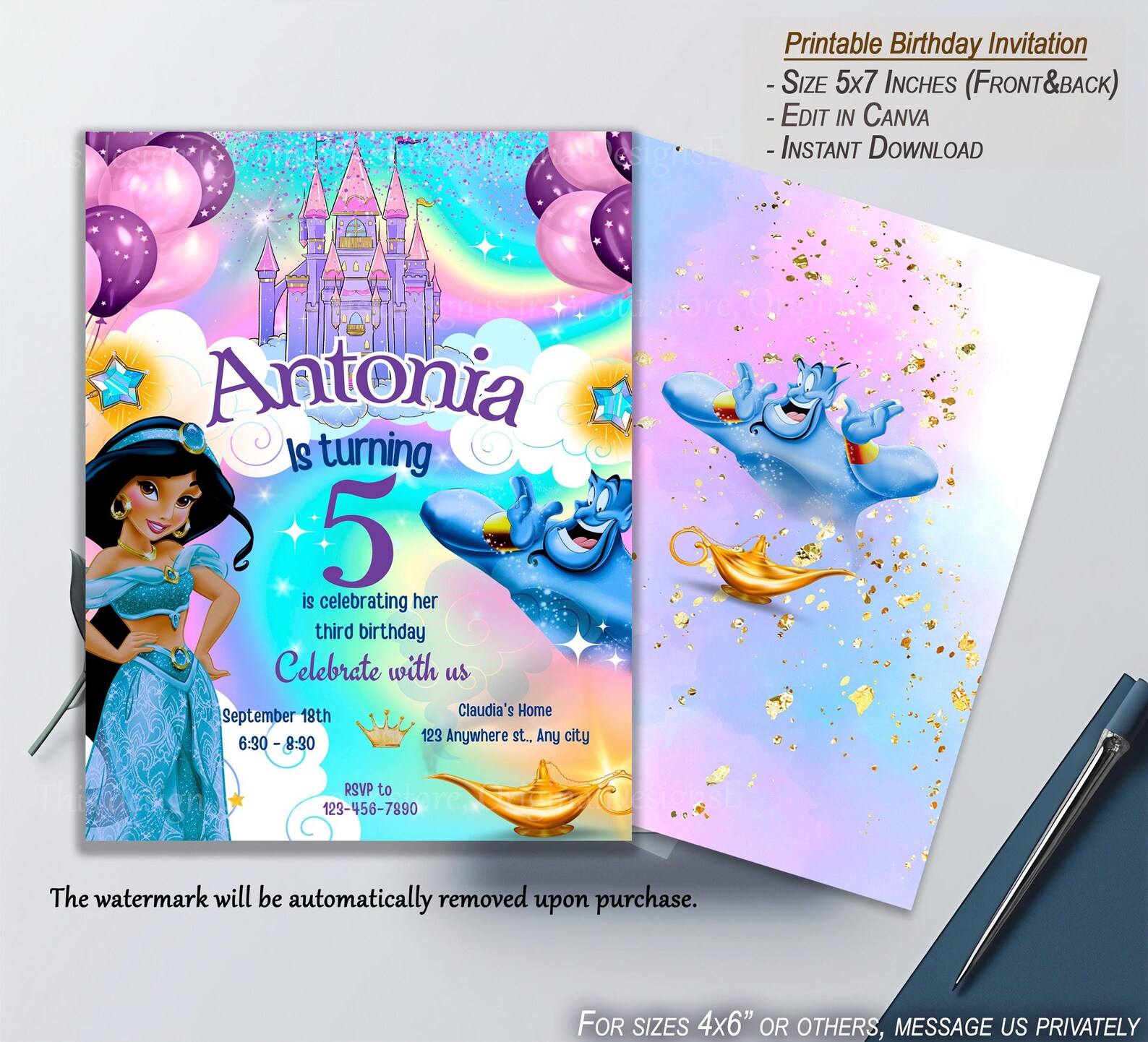 Jazmin Birthday Invitation: Printable & Editable Template | Aladdin ...