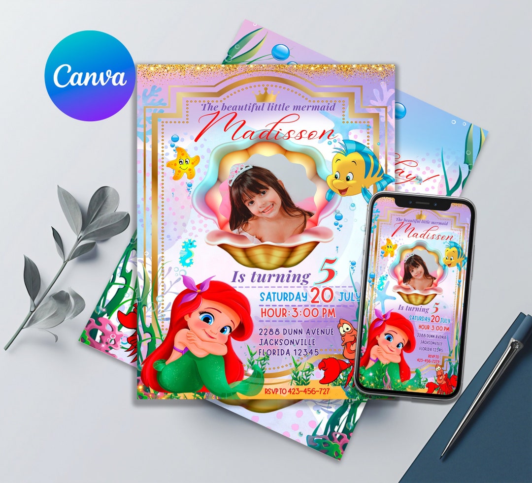 Little Mermaid Birthday Invitation | Cute Ariel Invitation Template ...