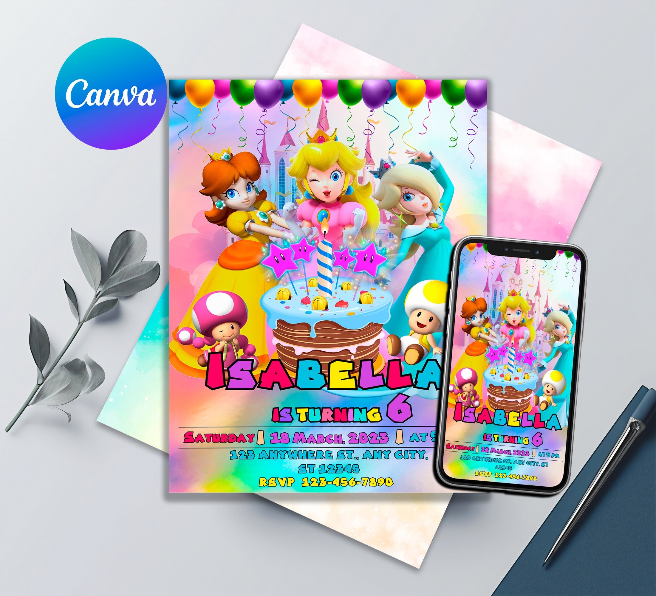 Princes Peach Birthday Invitation | Peach Birthday Invite | Printable ...