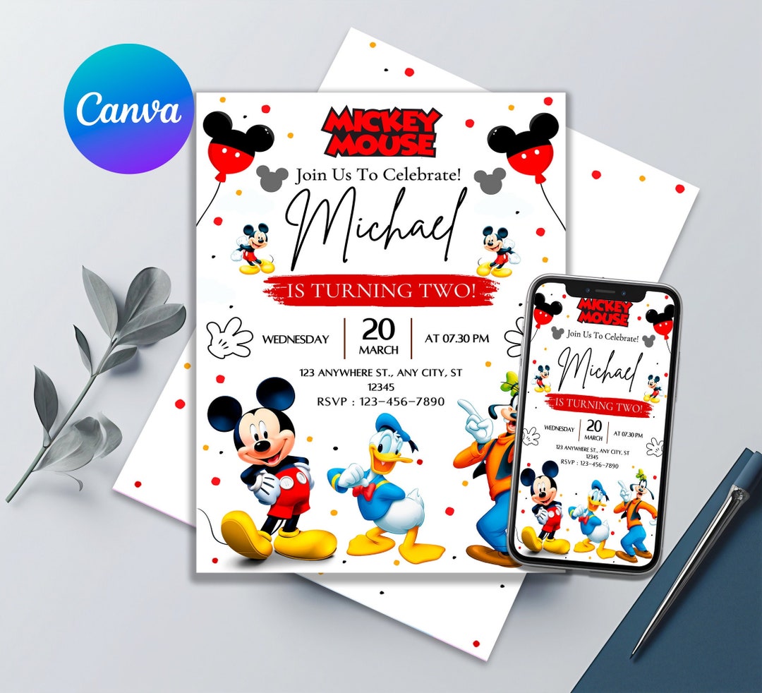 Mickey Mouse Birthday Invitation | Editable & Printable Template | Cute ...