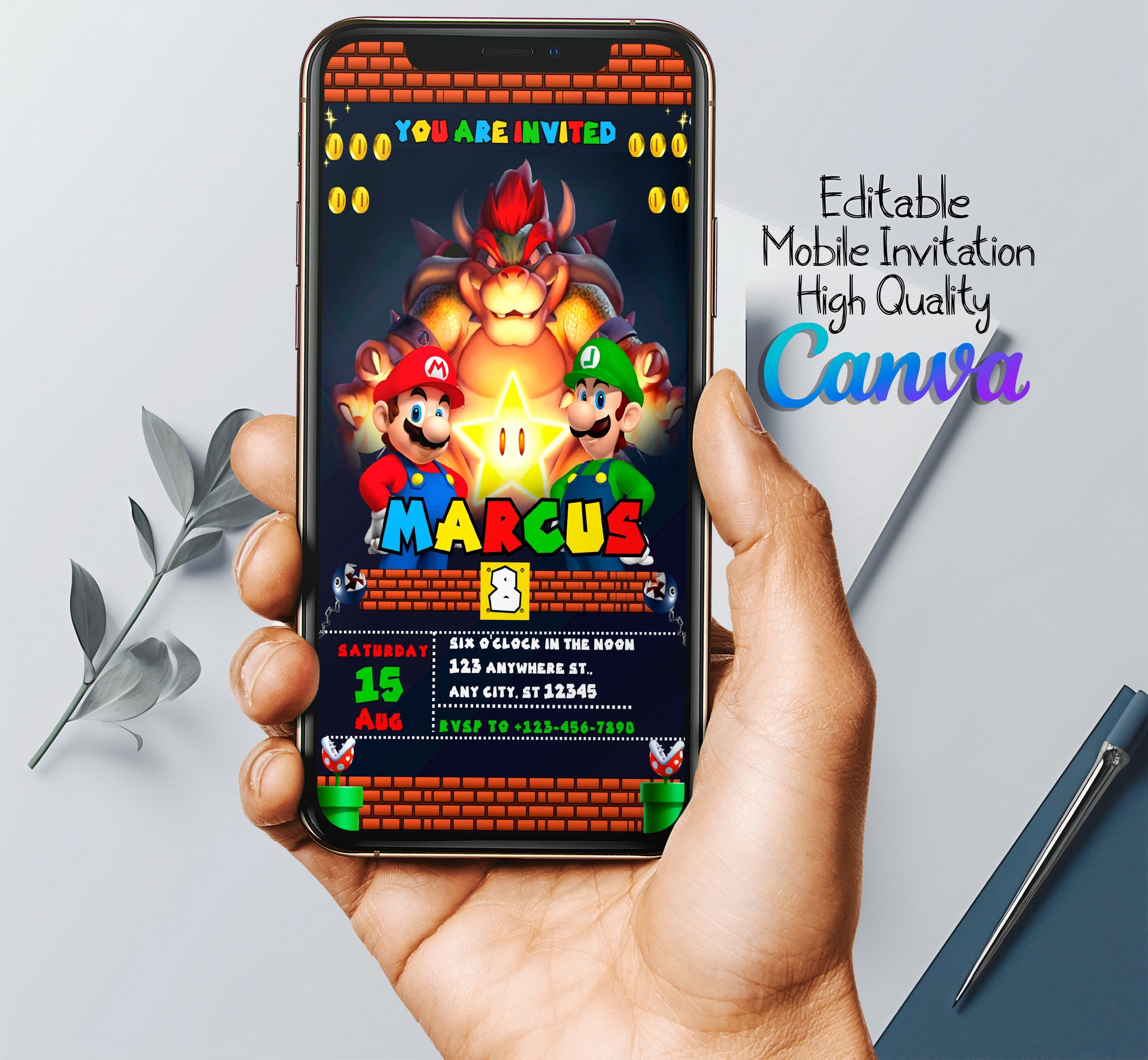 Super Mario Bros Invitation, Mario Birthday Invitation, Super Brothers ...