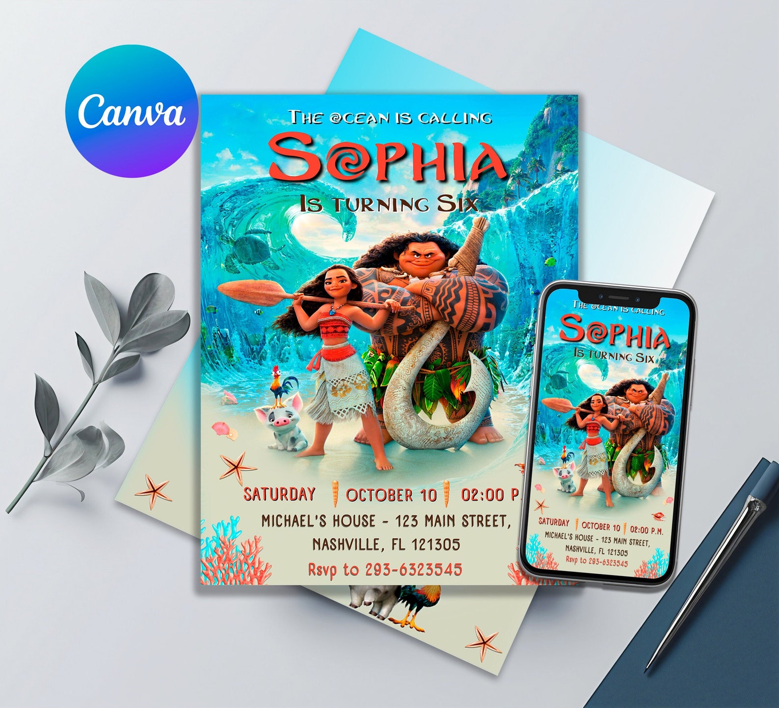 Moana Birthday Invitation - Cute Moana Party Invitation, Printable ...