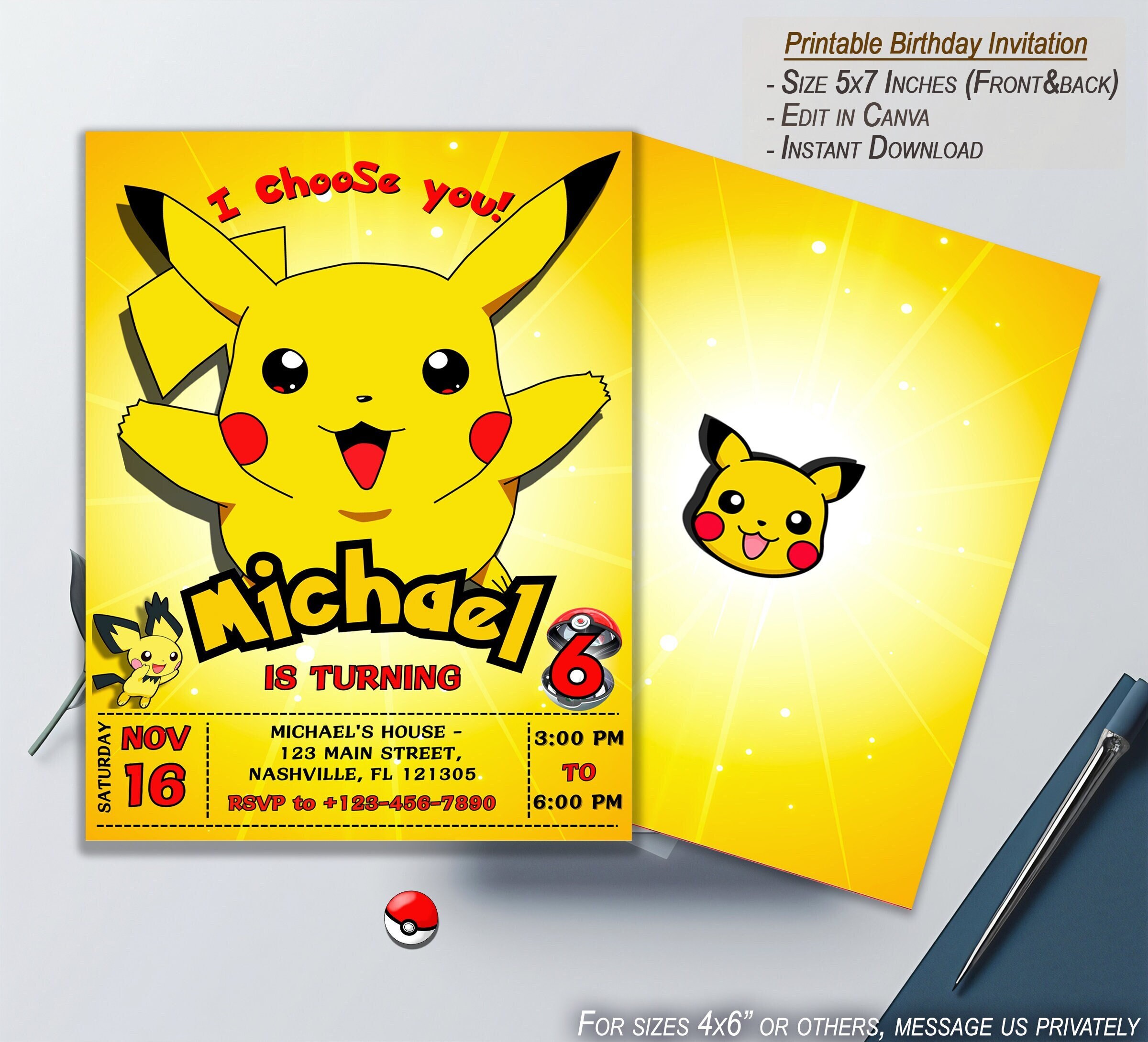 Pikachu Birthday Invitation Awesome Pokemon Party Invite Editable ...