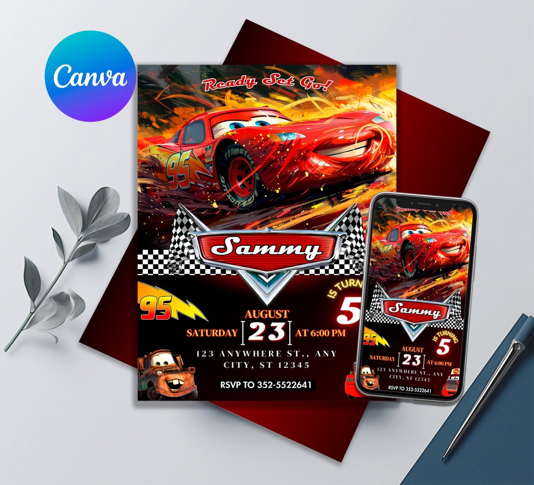 Cars Birthday Invitation | Printable & Editable Template | Lightning ...