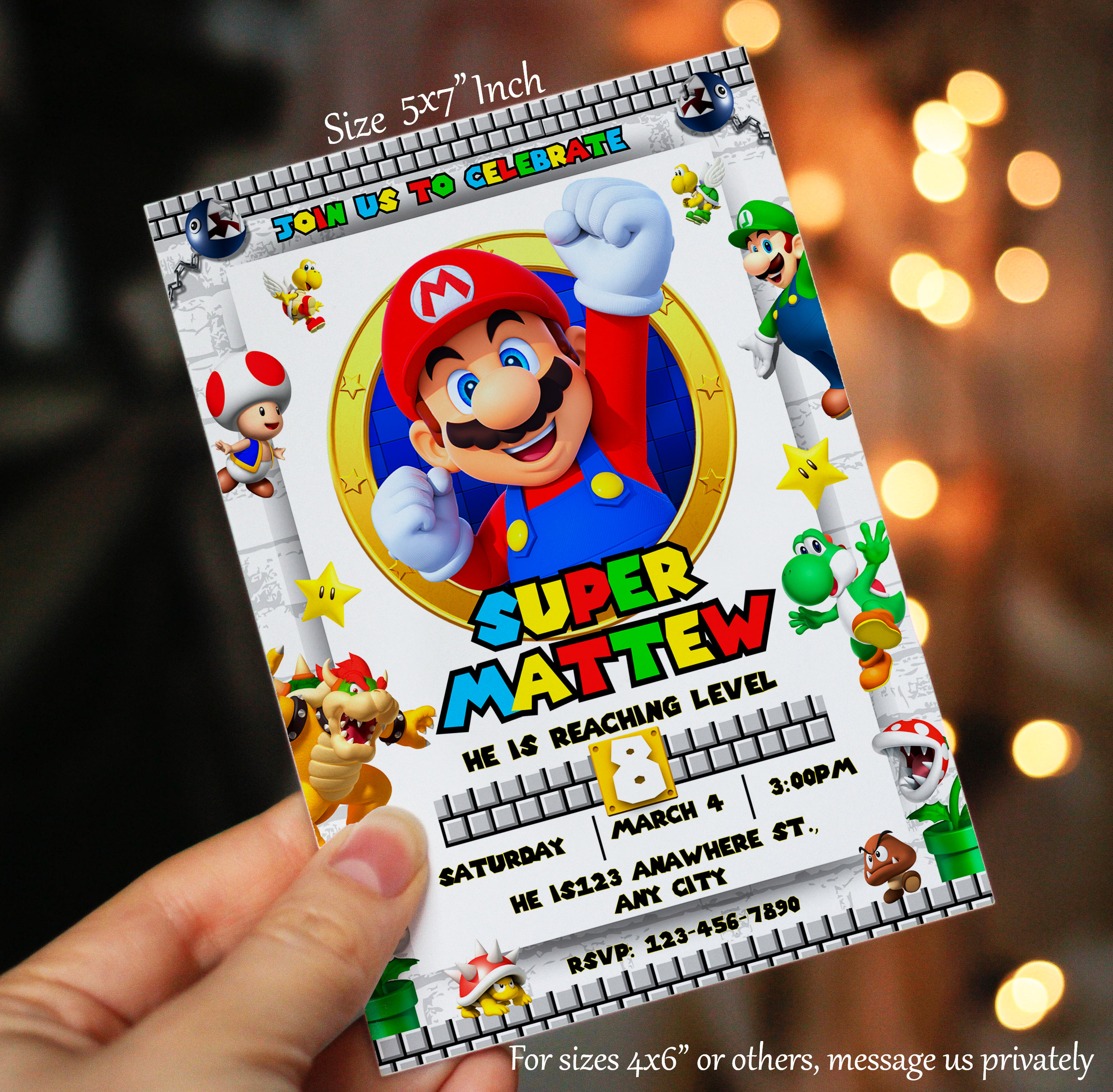 Mario Bros Birthday Invitation, Super Mario Birthday Card, Super ...