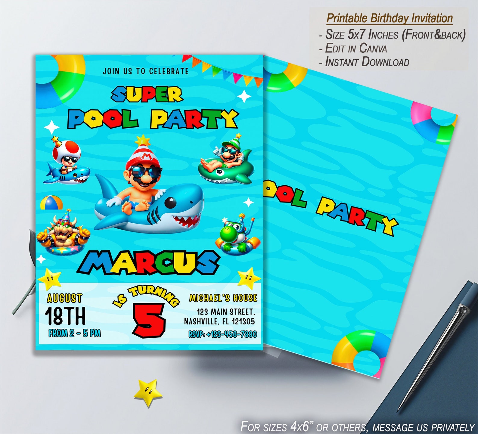 Mario Bros Pool Party Birthday Invitation | Editable & Printable ...