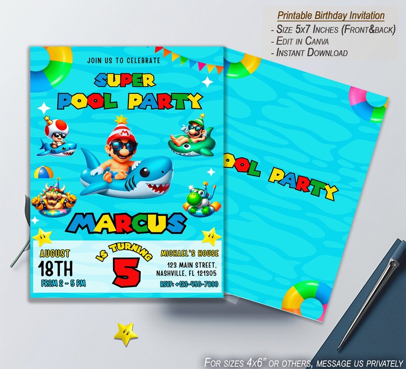 Mario Bros Pool Party Birthday Invitation | Editable & Printable ...