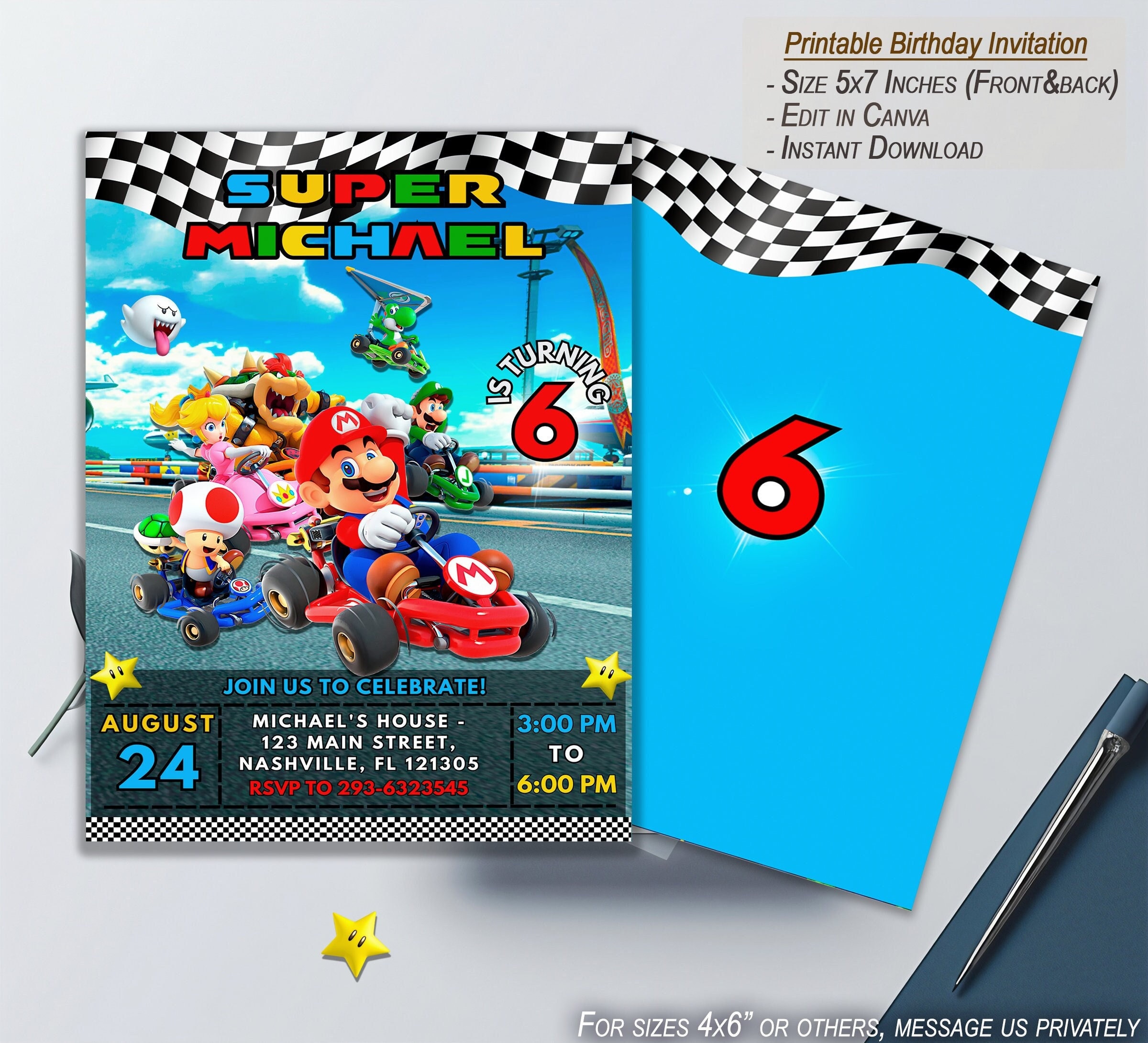 Mario Kart Birthday Invitation Super Mario Bros Party Invite Printable ...