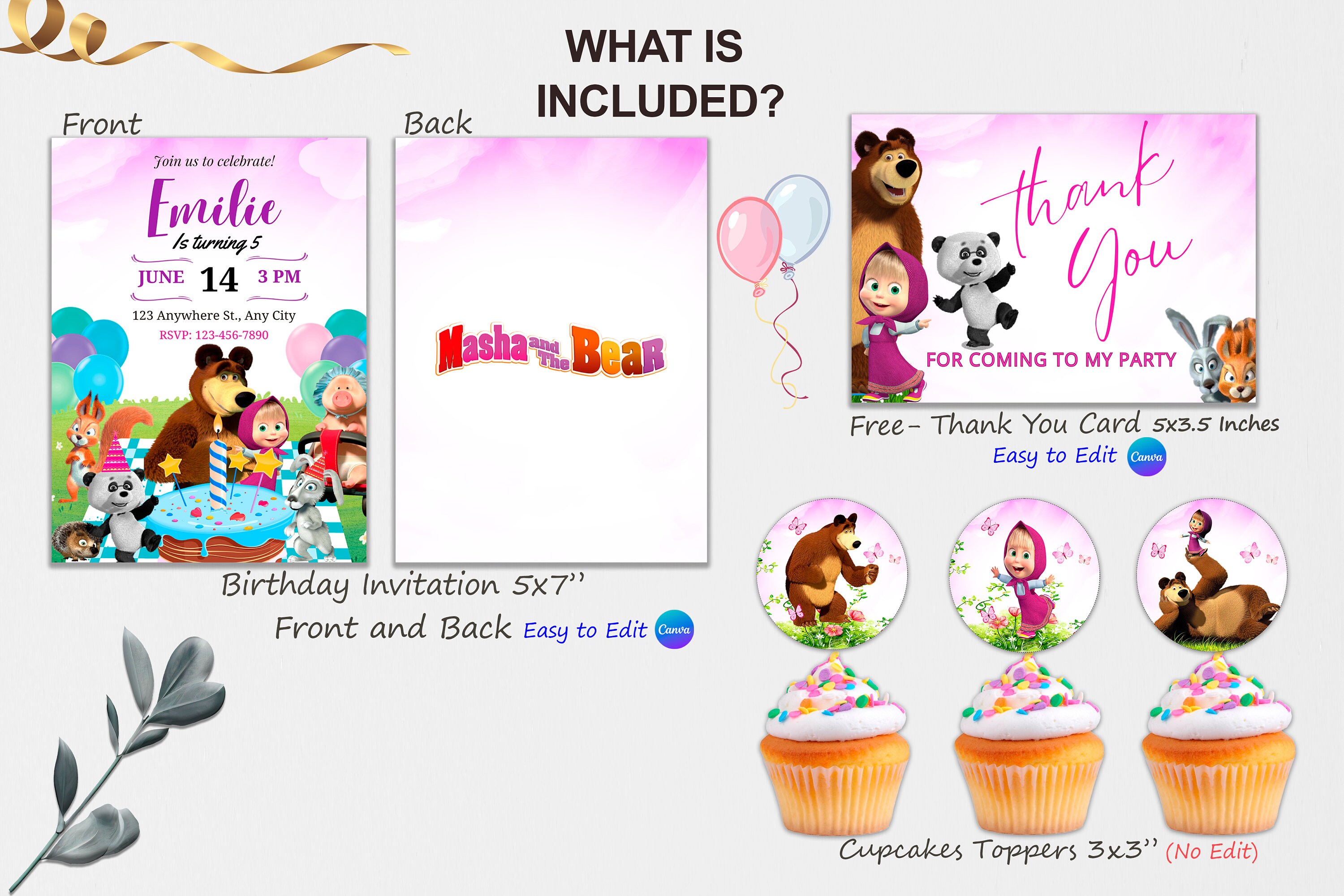 Masha and the Bear Birthday Invitation Masha Birthday Party Invite ...