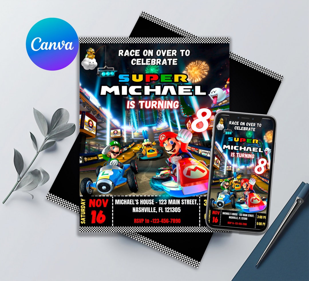 Mario Kart Birthday Invitation - Super Mario Kart Theme Party ...