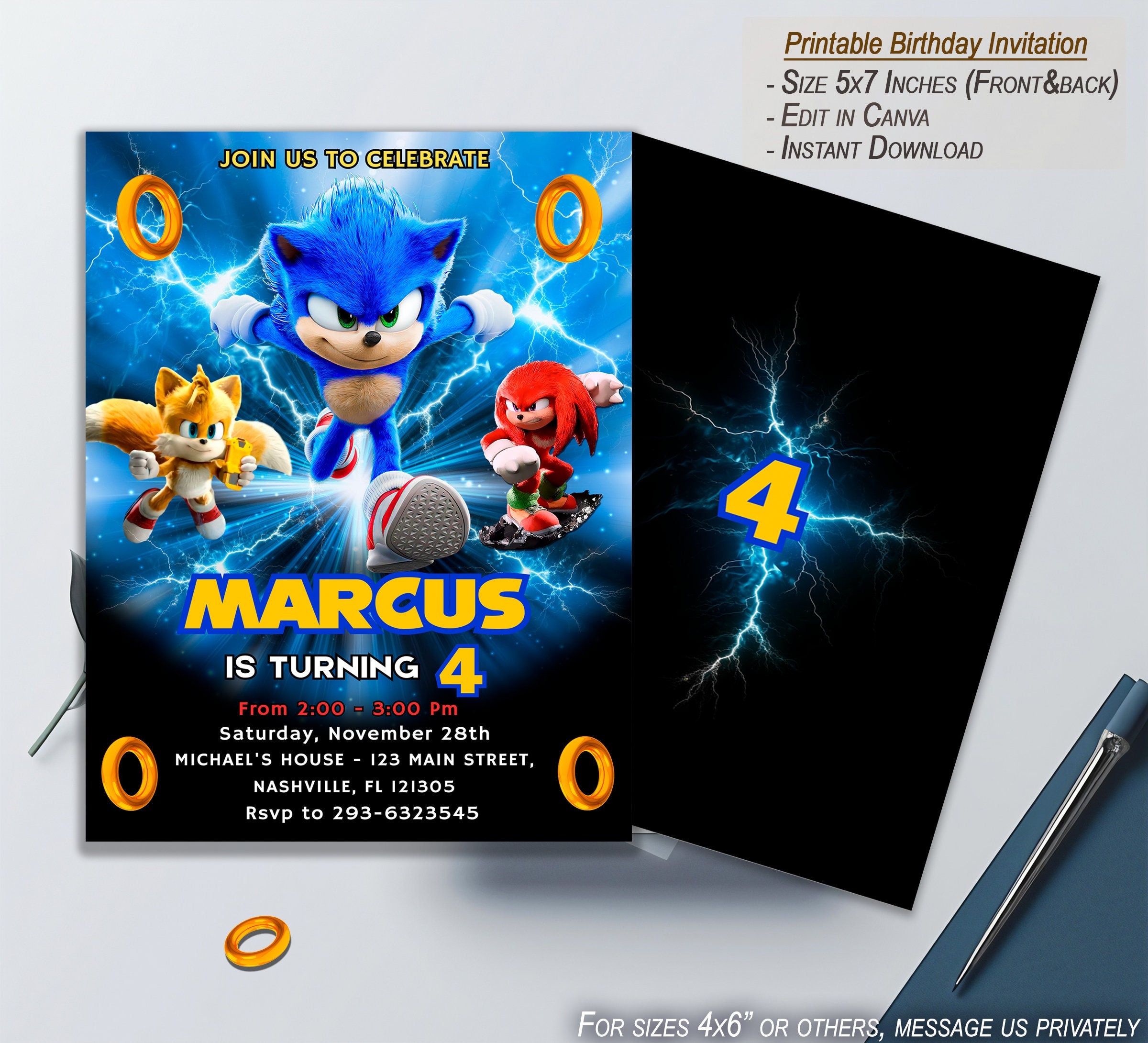 Invitación de cumpleaños de Sonic, impresionante Fiesta de Sonic The ...