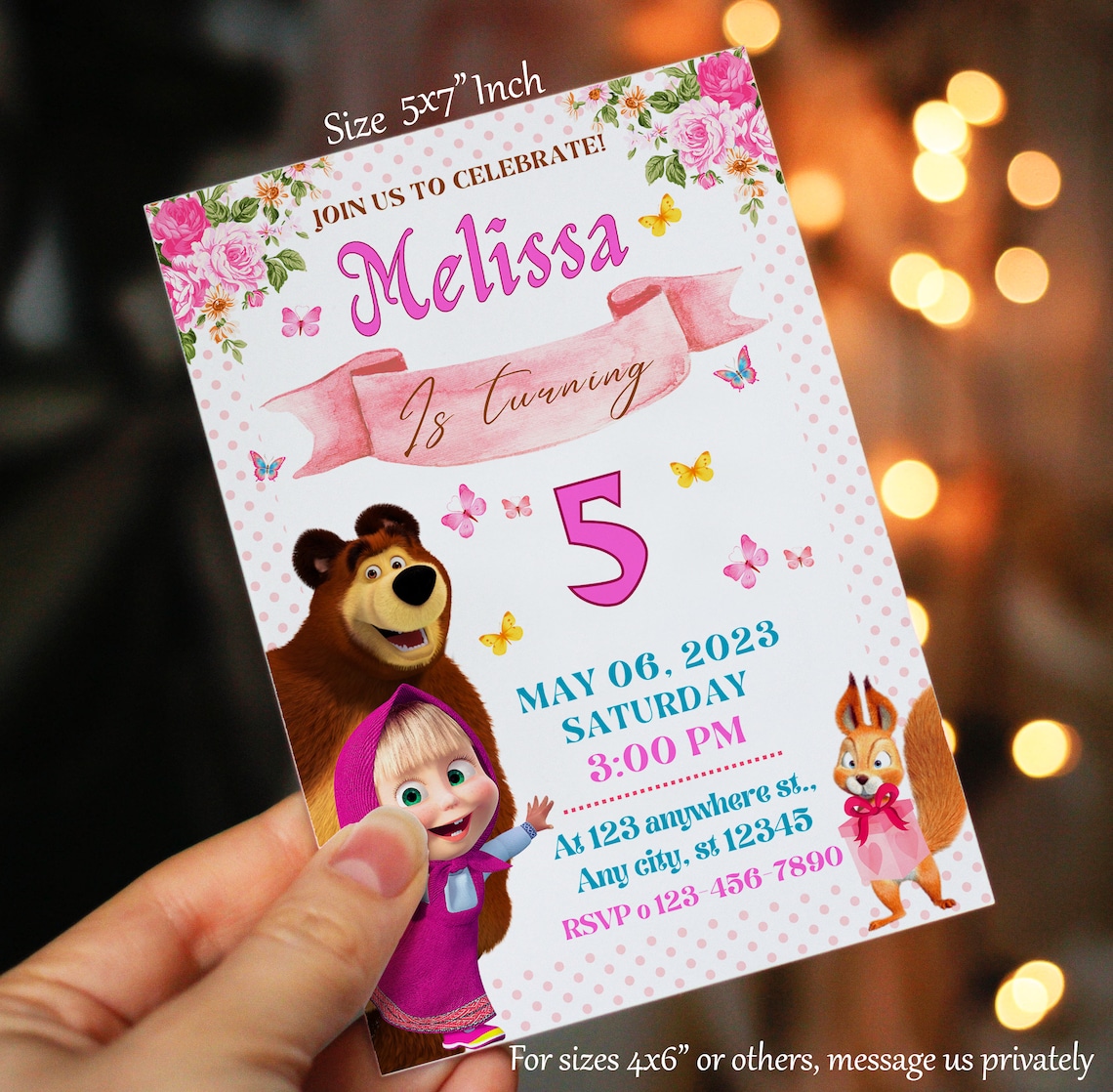 Masha and the Bear Birthday Invitation Cute Masha Birthday Invite ...