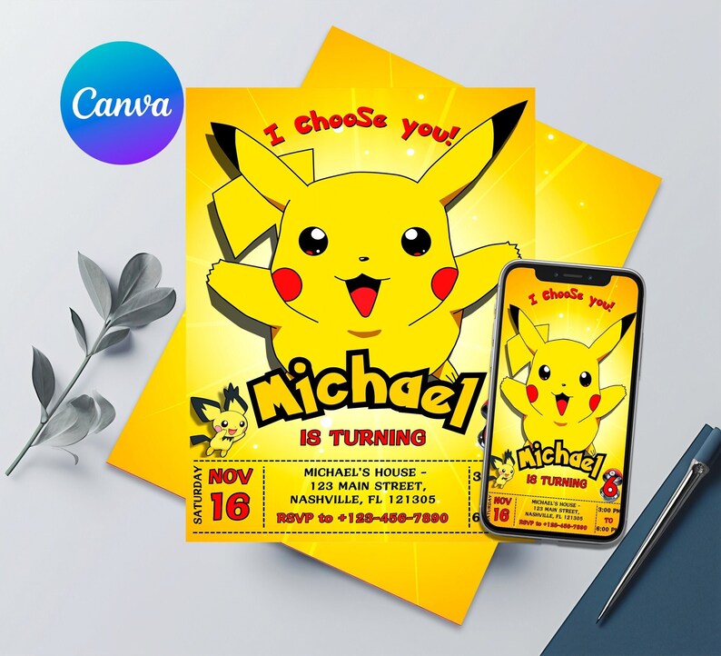 Pikachu Birthday Invitation Awesome Pokemon Party Invite Editable ...