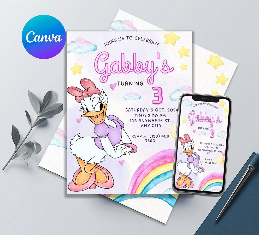 Daisy Duck Birthday Invitation | Editable and Printable | Colorful ...