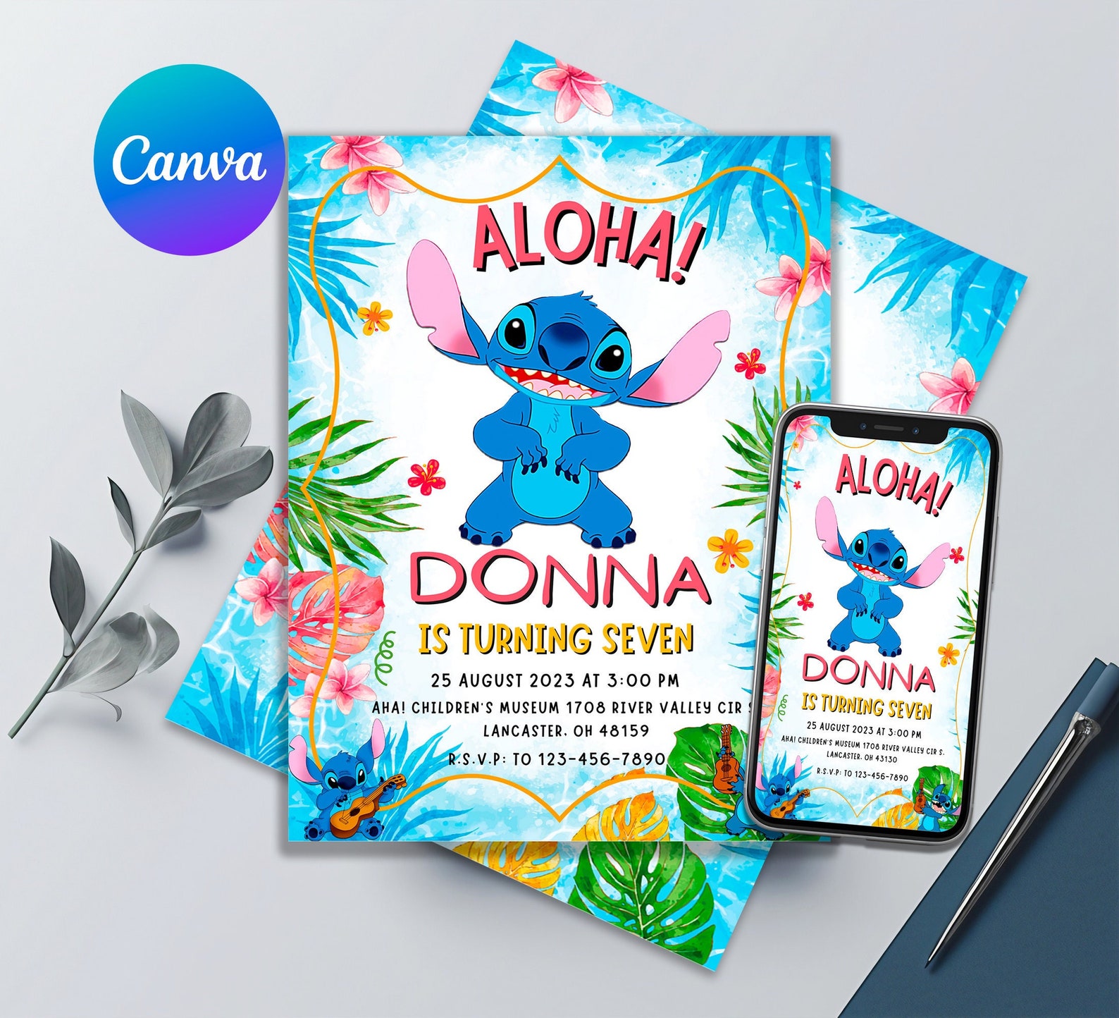 Stitch Birthday Invitation Printable Editable Birthday Invite Cute ...