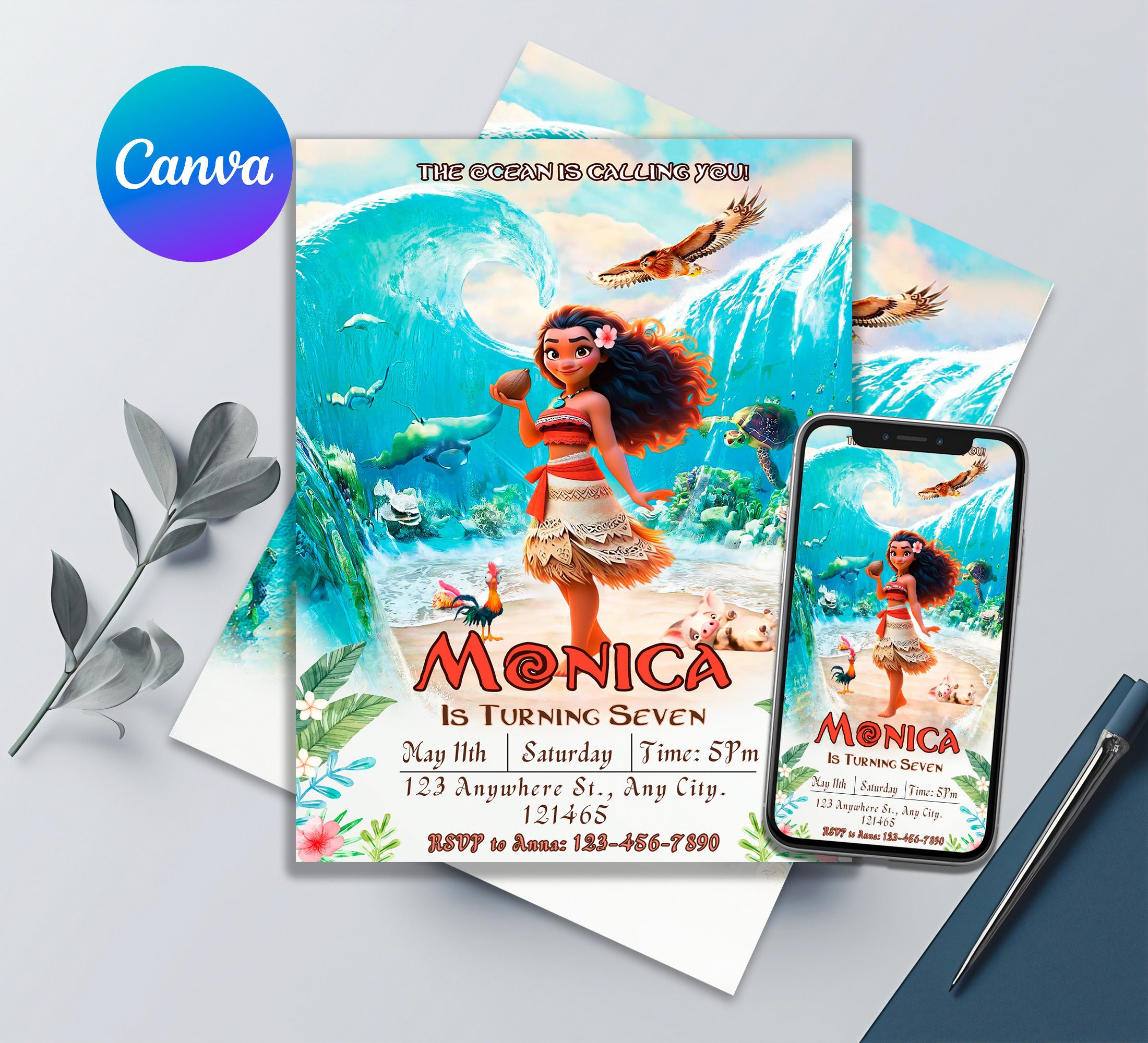 Moana Birthday Invitation Editable & Printable Template Enchanting ...