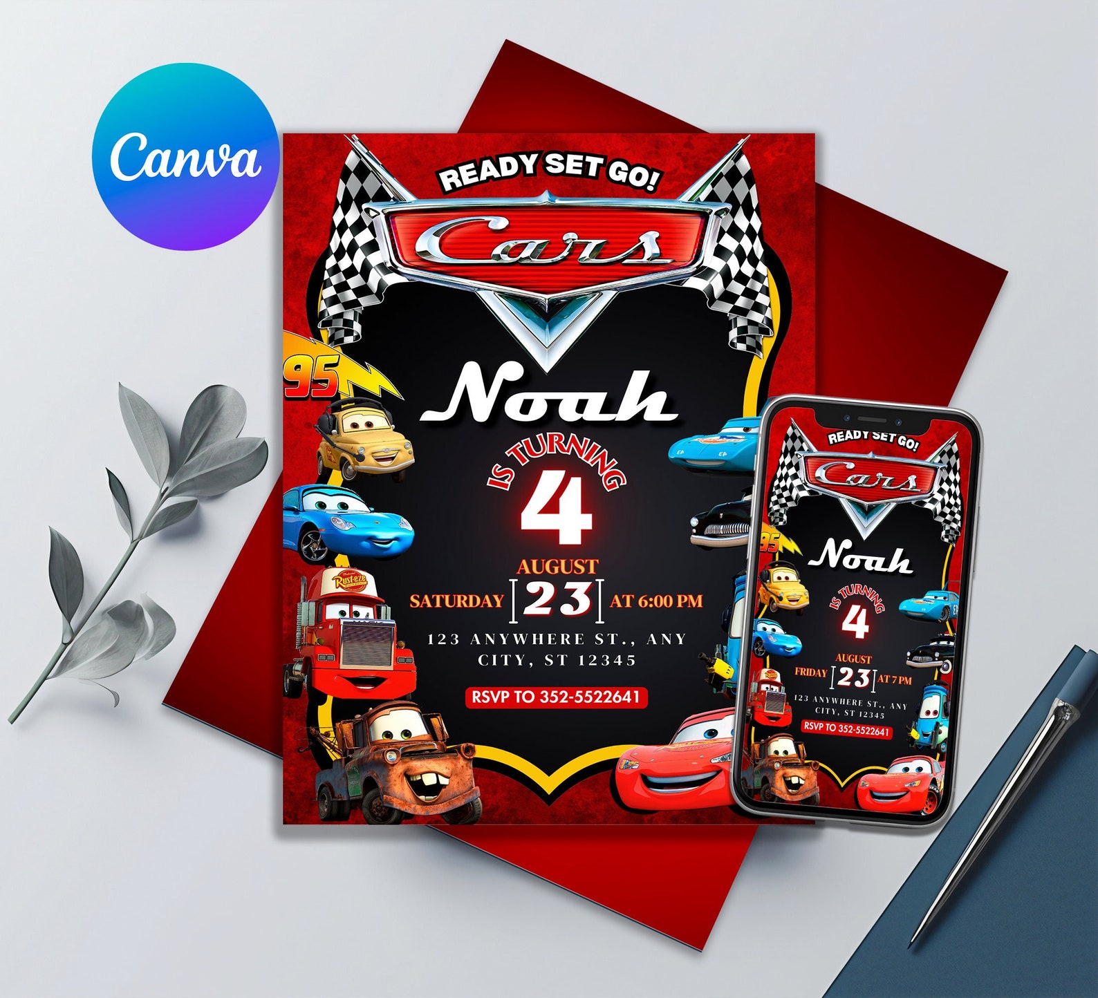 Invitación de cumpleaños de Cars, ¡impresionante! Plantilla de ...