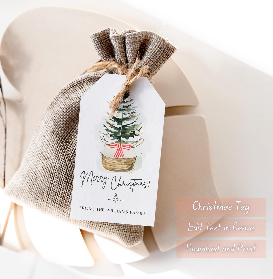Editable Christmas Tree Tags Canva Template – Merry Christmas Label ...