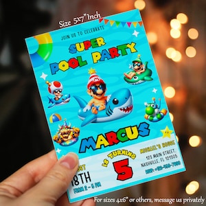 Mario Bros Pool Party Birthday Invitation | Editable & Printable ...