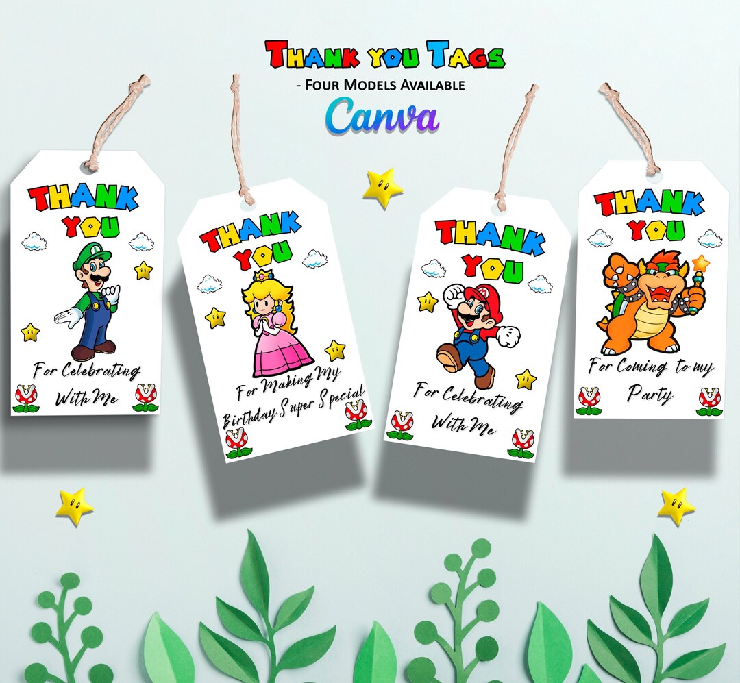 Printable Super Mario Bros Favor Tags - Cute Thank You Tags - Mario ...