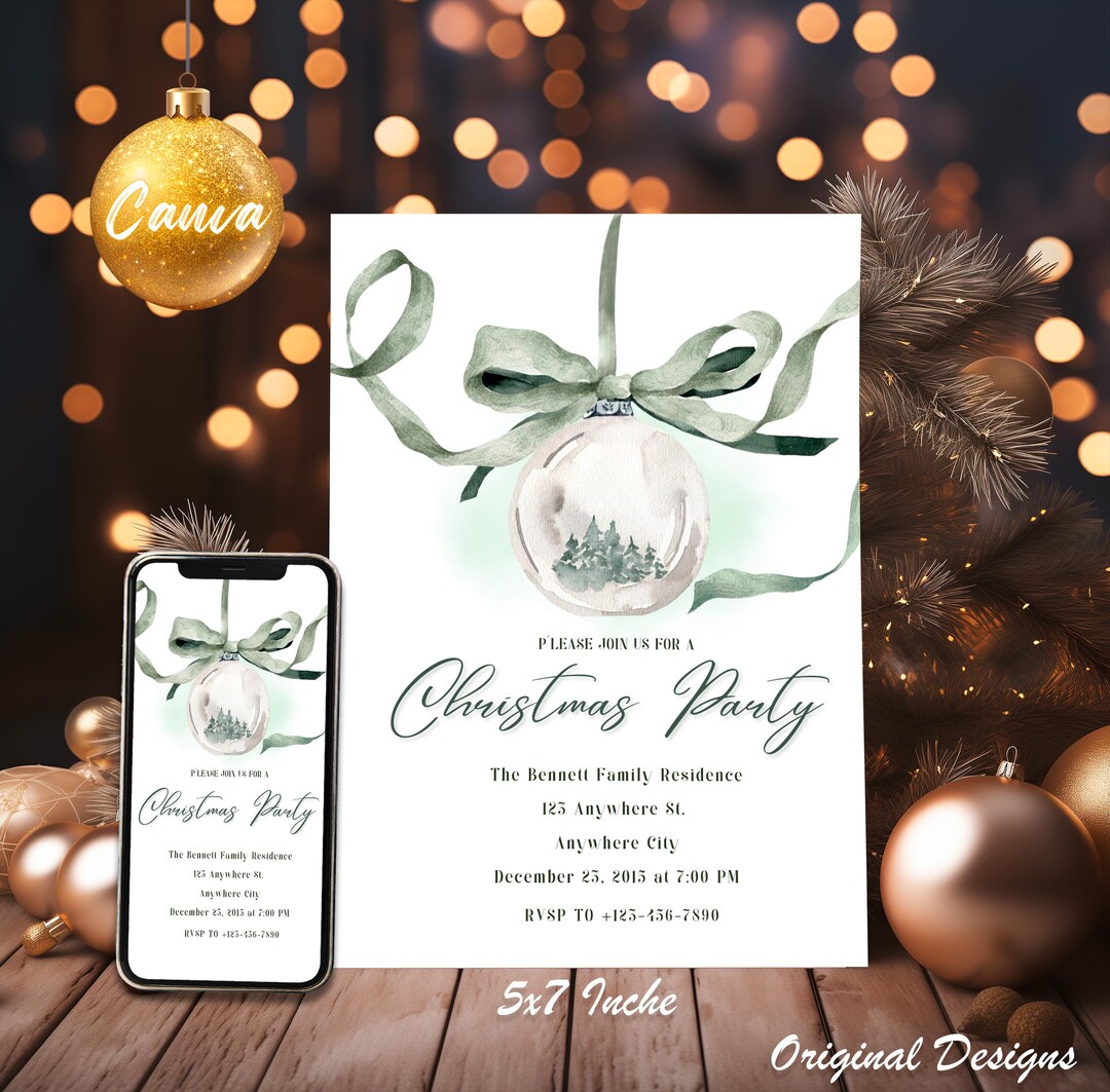 Editable Snow Ball Christmas Party Invitation Template (digital ...