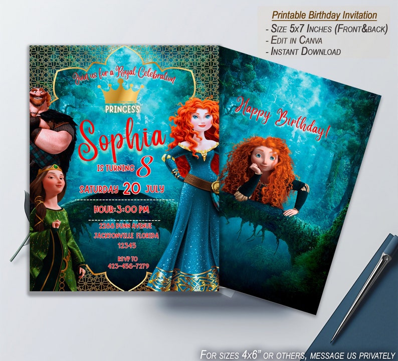 Brave Birthday Invitation Princess Merida Birthday Party Invite ...