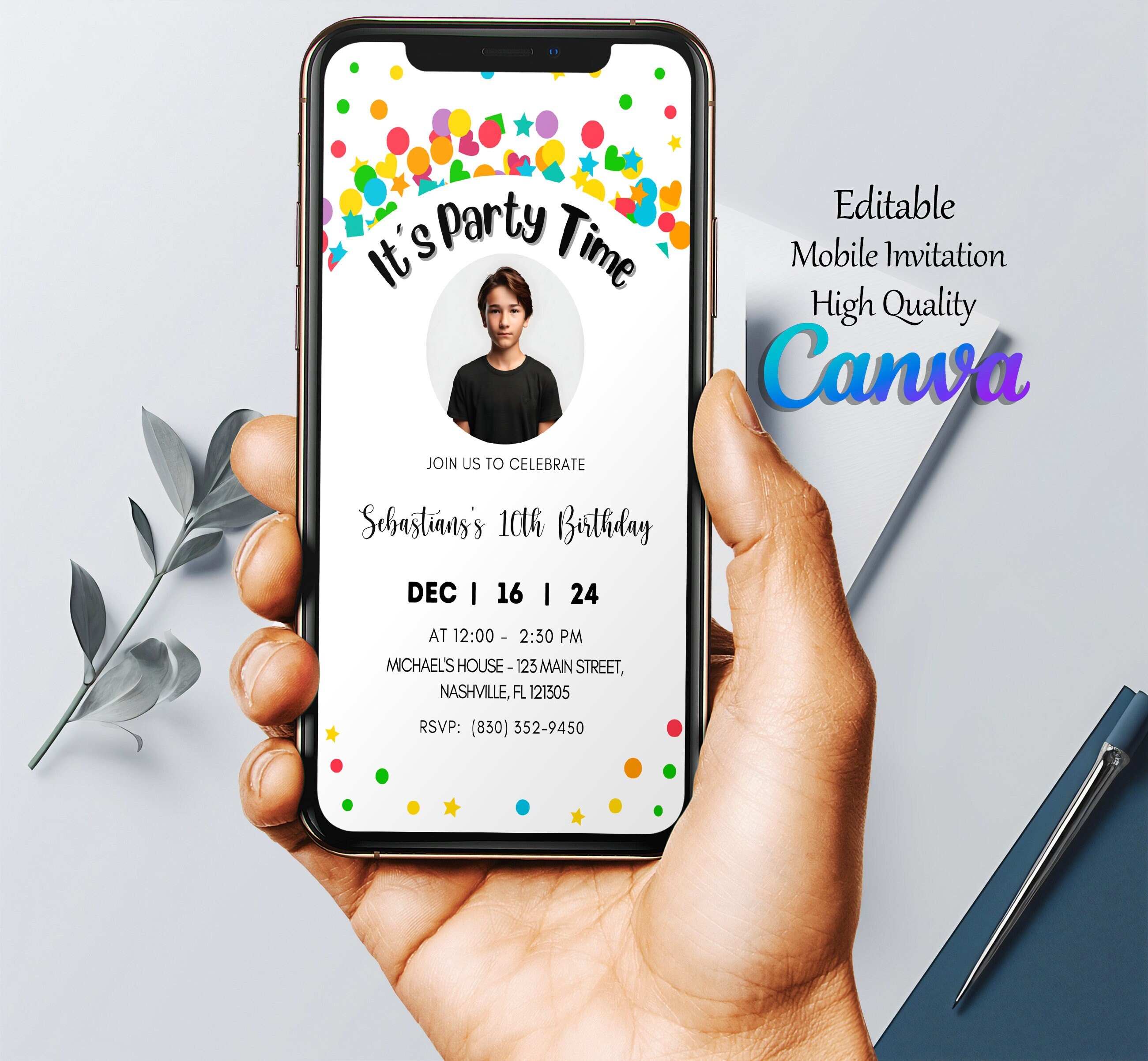 Rainbow Polka Dot Birthday Invitation, Printable & Editable Colorful ...