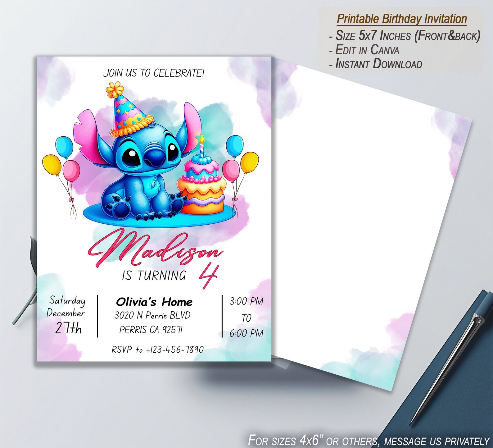 Stitch Birthday Invitation Printable & Editable Template Cute Stitch ...