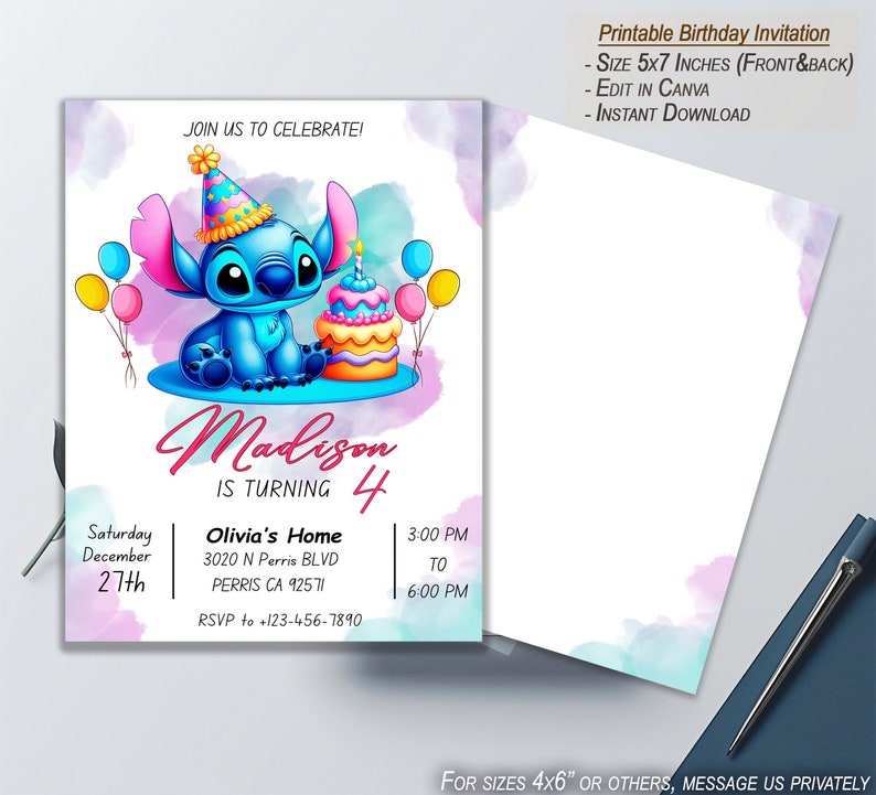 Stitch Birthday Invitation Printable & Editable Template Cute Stitch ...