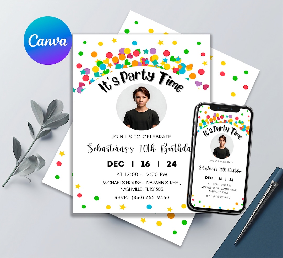 Rainbow Polka Dot Birthday Invitation, Printable & Editable | Colorful ...