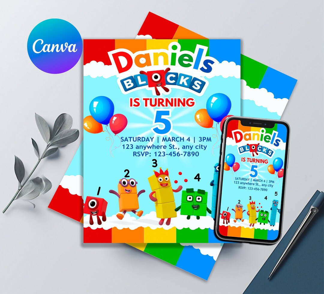 Numberblocks Birthday Invitation Numberblocks Birthday Party Invite ...