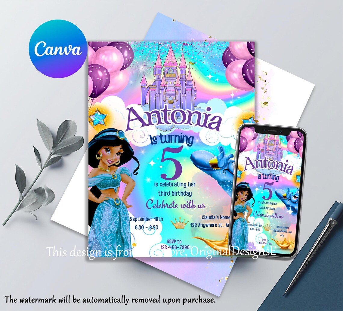 Jazmin Birthday Invitation: Printable & Editable Template | Aladdin ...