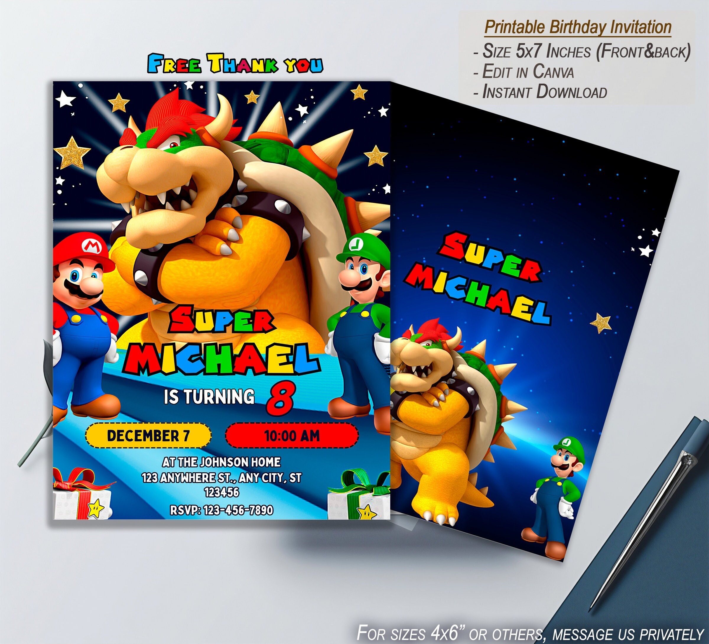 Bowser Birthday Invitation Bowser Birthday Party Invite Printable ...