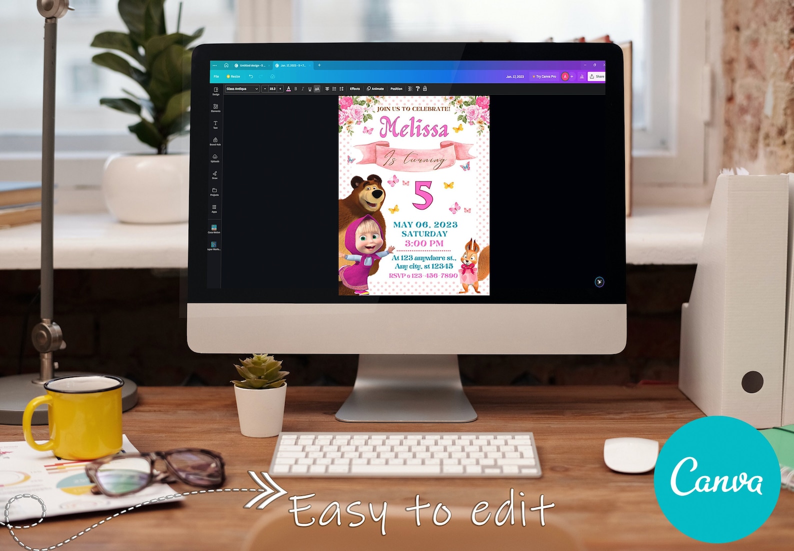 Masha and the Bear Birthday Invitation Cute Masha Birthday Invite ...