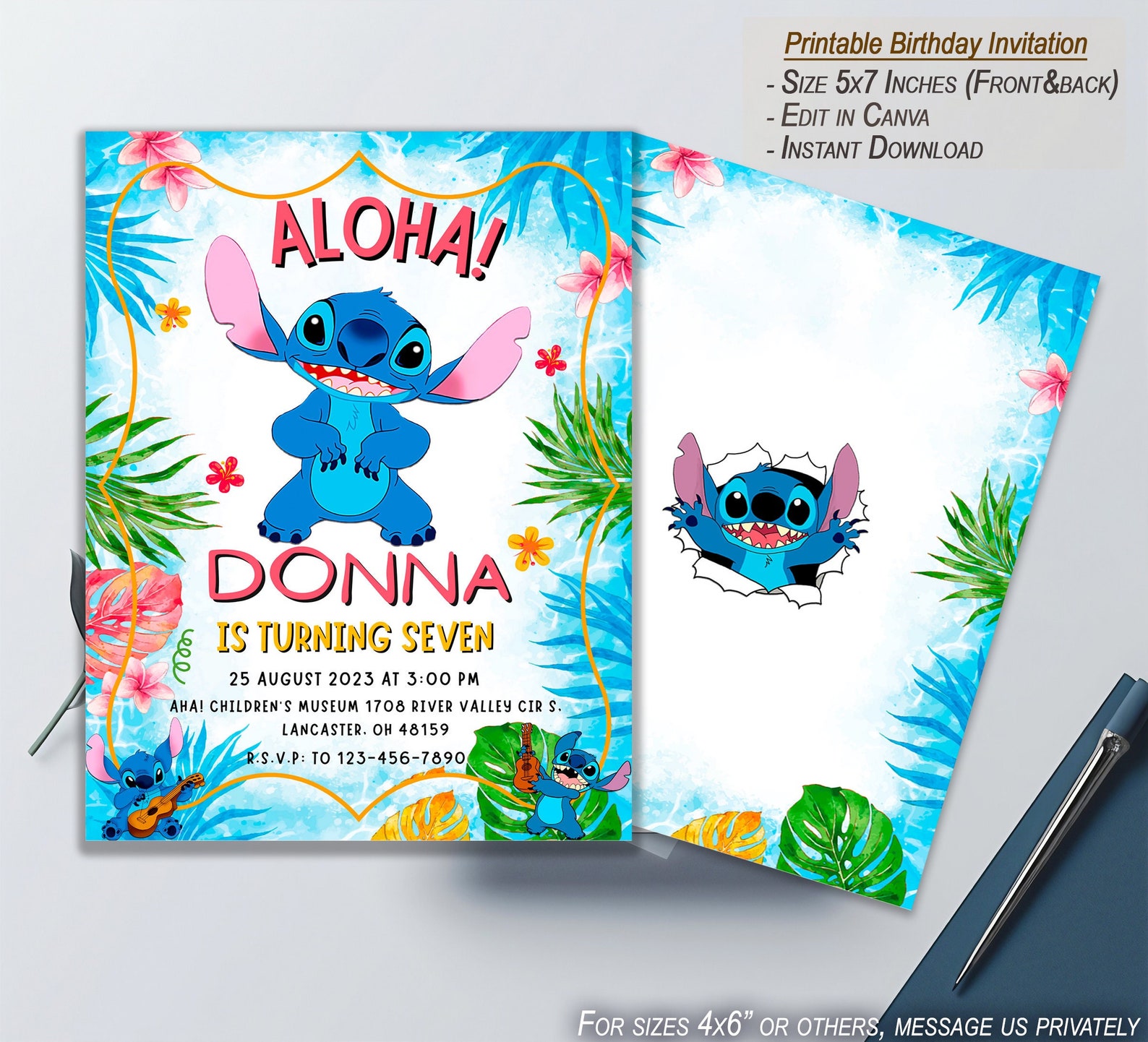 Stitch Birthday Invitation Printable Editable Birthday Invite Cute ...