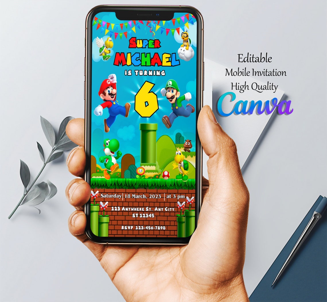Super Mario Bros Invitation, Super Mario Birthday Invitation, Super ...