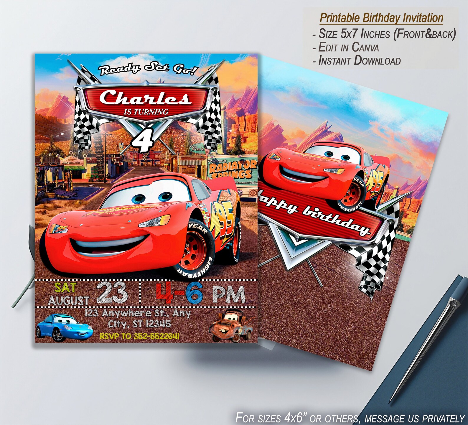 Cars Birthday Invitation, Awesome! Lightning Mcqueen Invitation ...