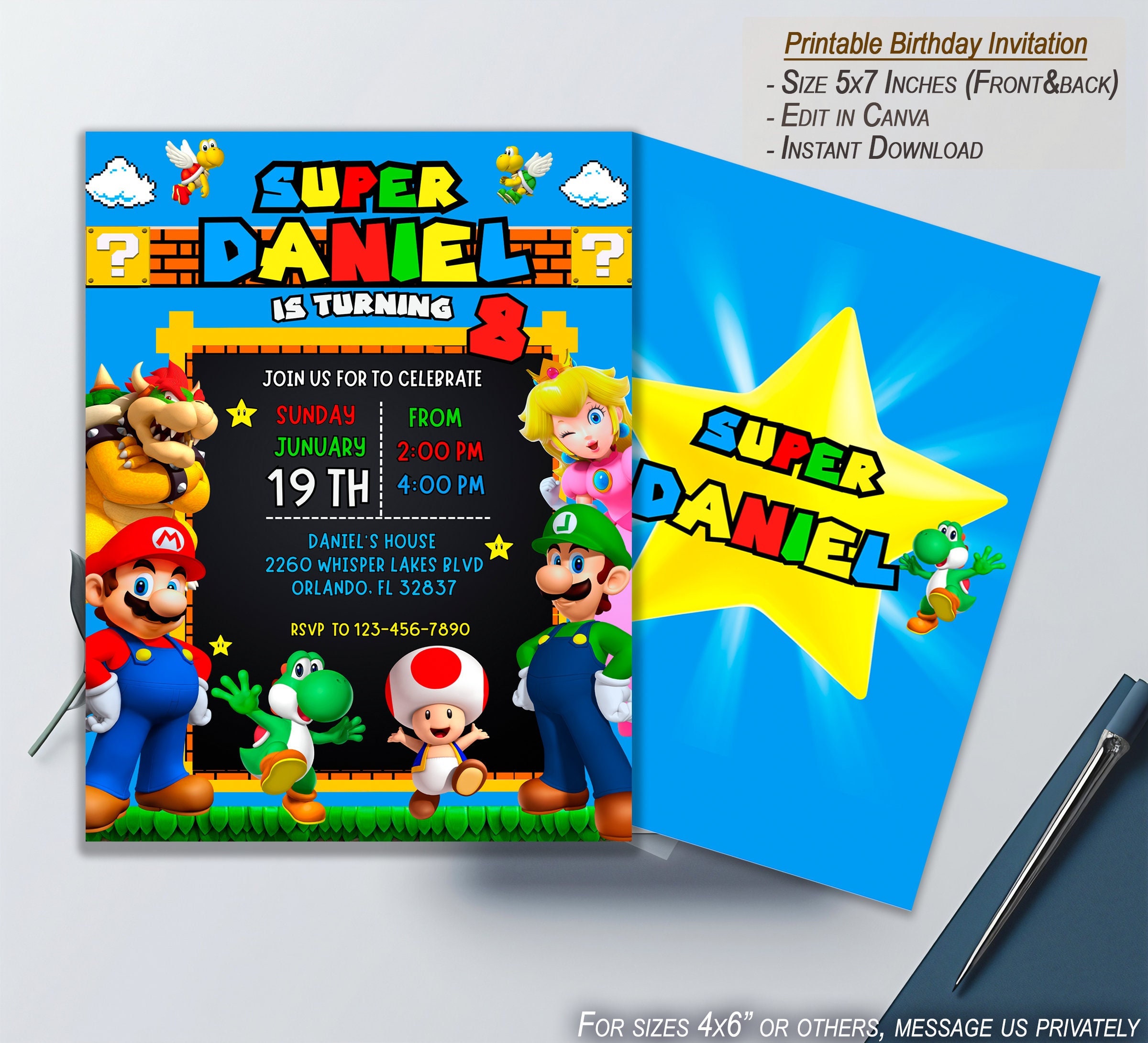 Mario Bros Birthday Invitation, Super Mario Bros Invitation , Printable ...