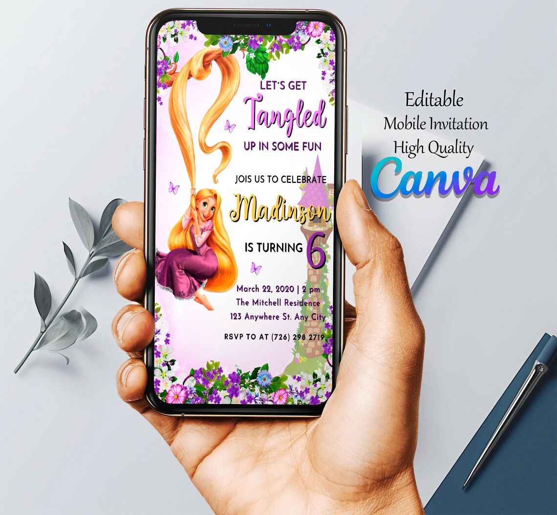Rapunzel From Tangled Birthday Invitation | Rapunzel Birthday Invites ...
