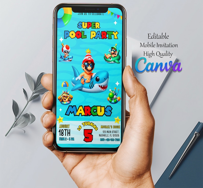 Mario Bros Pool Party Birthday Invitation | Editable & Printable ...