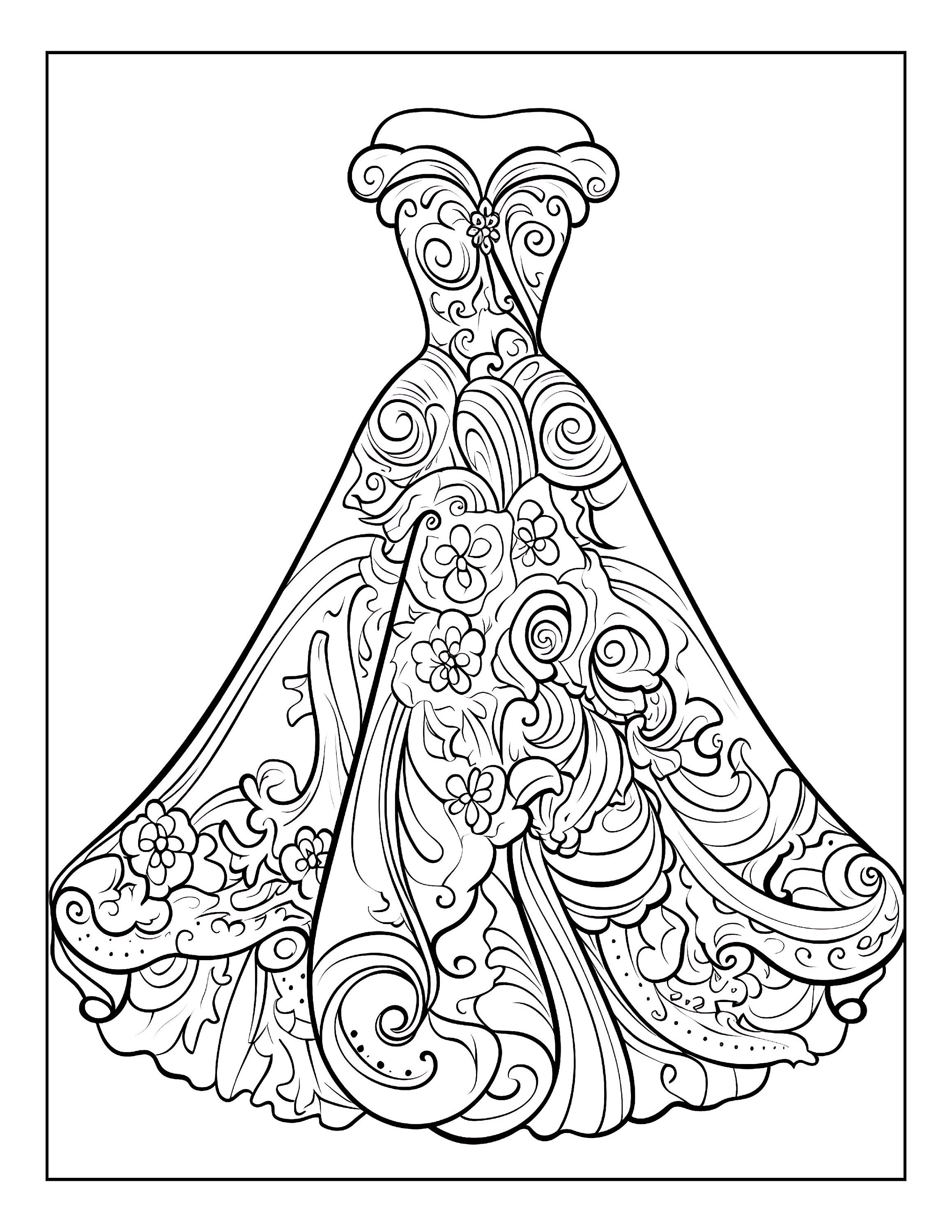 20 Adult Coloring Pages (dresses 4) - Etsy