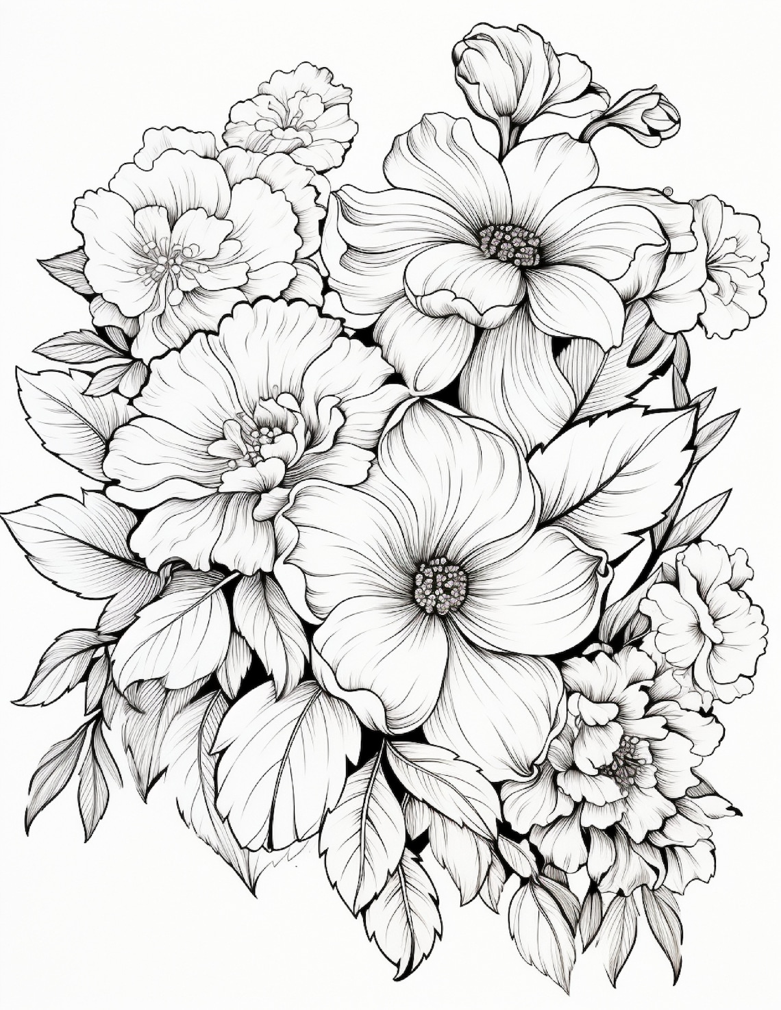 10 Beautiful Flower Coloring Pages flower 2 - Etsy