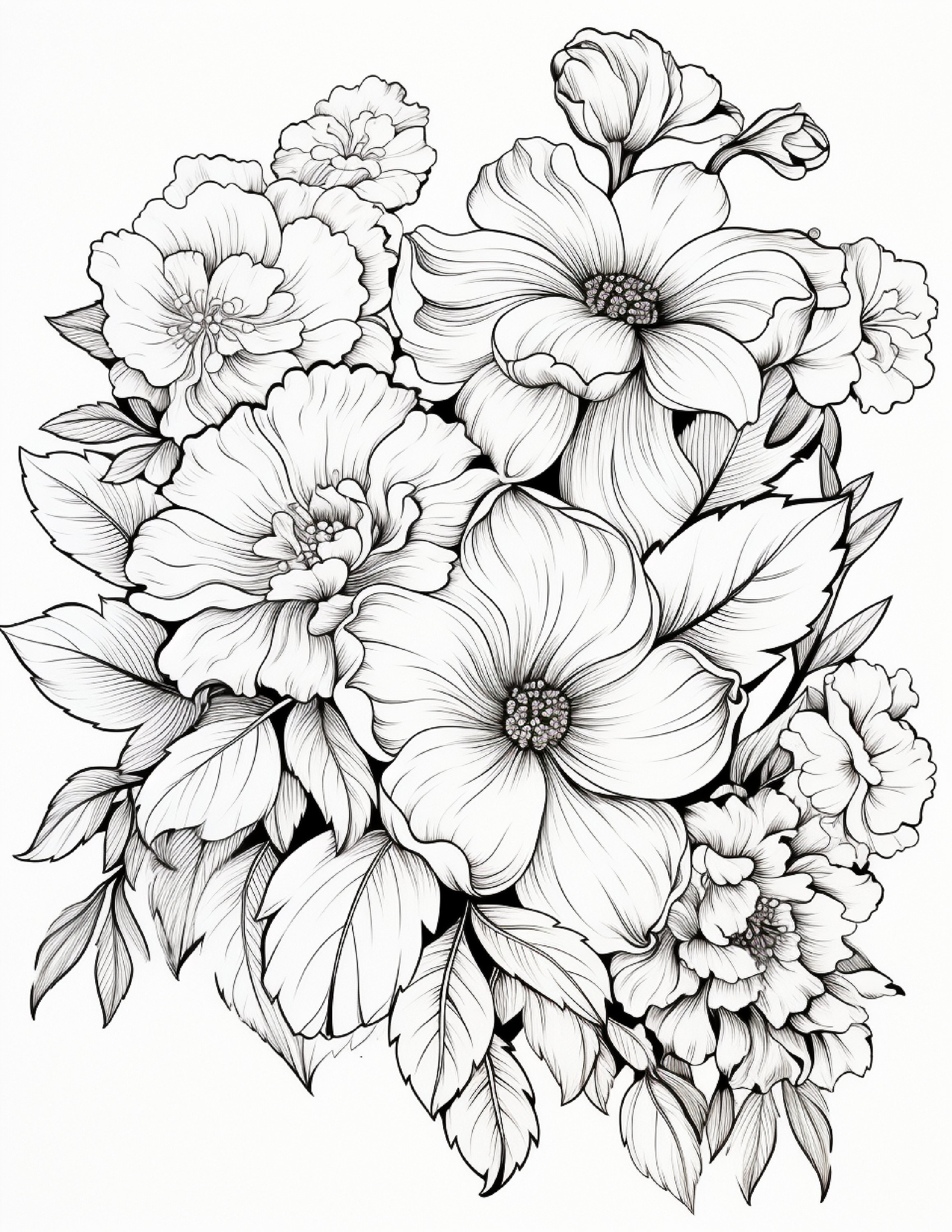 10 Beautiful Flower Coloring Pages (flower 2) - Etsy