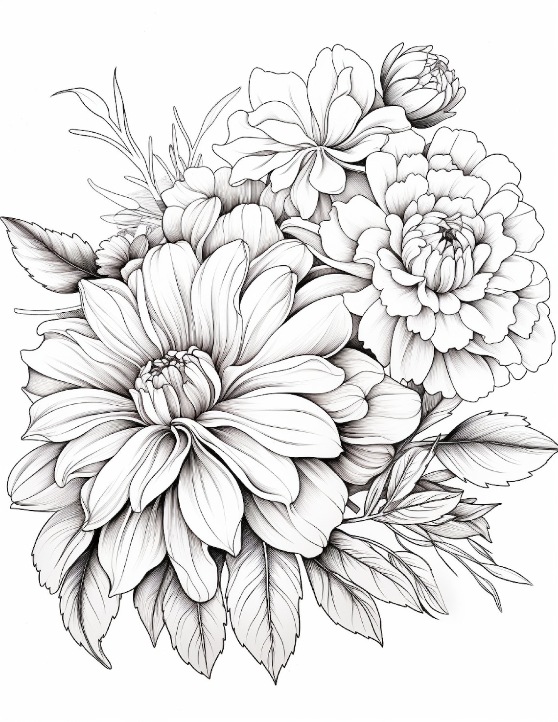 10 Beautiful Flower Coloring Pages flower 2 - Etsy